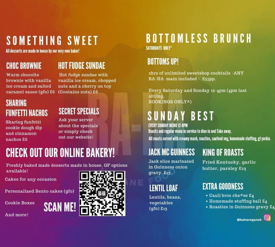 BA-HA at The Rainbow | Menus - Small plates - Mains - Burgers - Sides ...