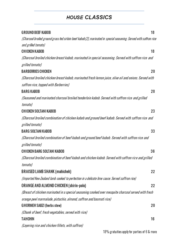 Shandiz Mediterranean Bar & Grill Persian & Greek Cuisine