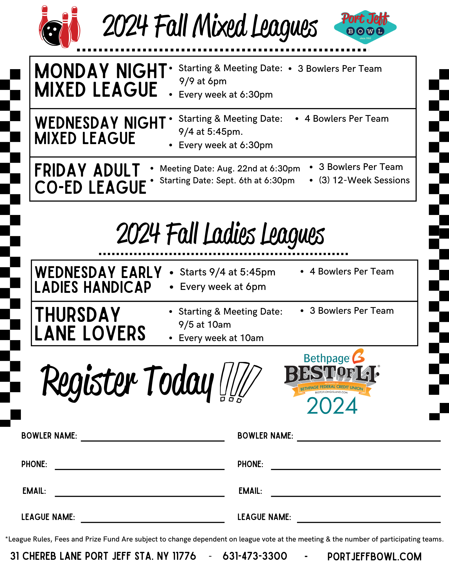 Adult Leagues At Port Jeff Bowl