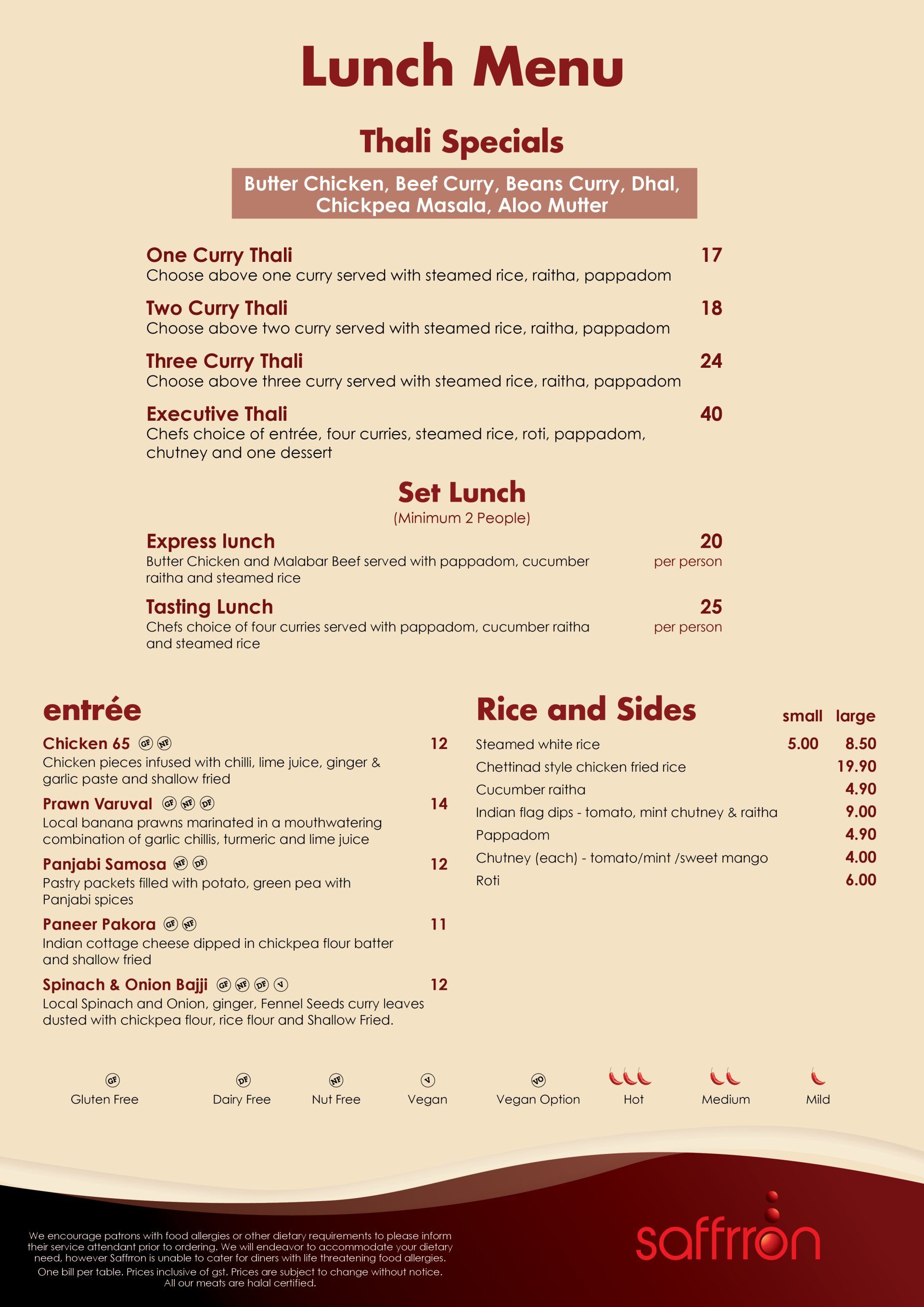 Lunch menu | Saffrron Restaurant