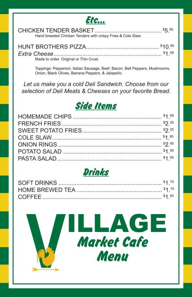 Village Market & Cafe - Cafe Menu