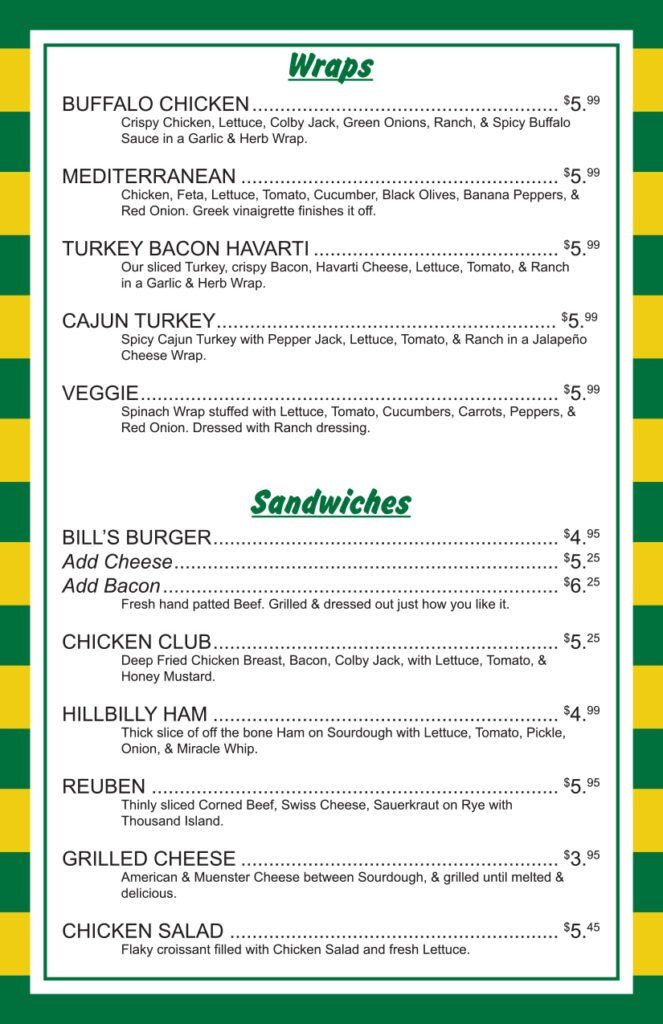 Village Market & Cafe - Cafe Menu