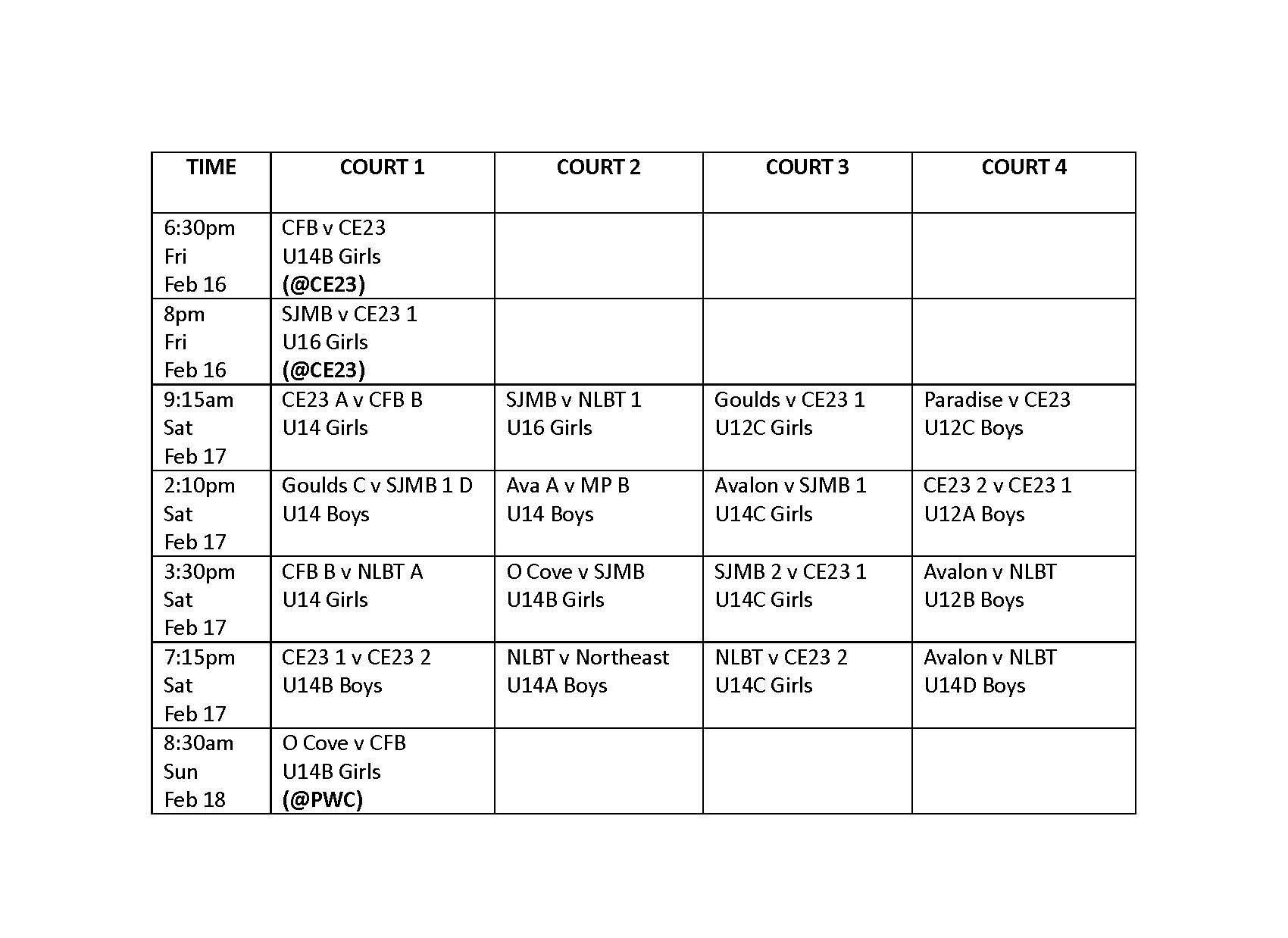 Newfoundland Labrador Basketball Association (NLBA) - League Schedules