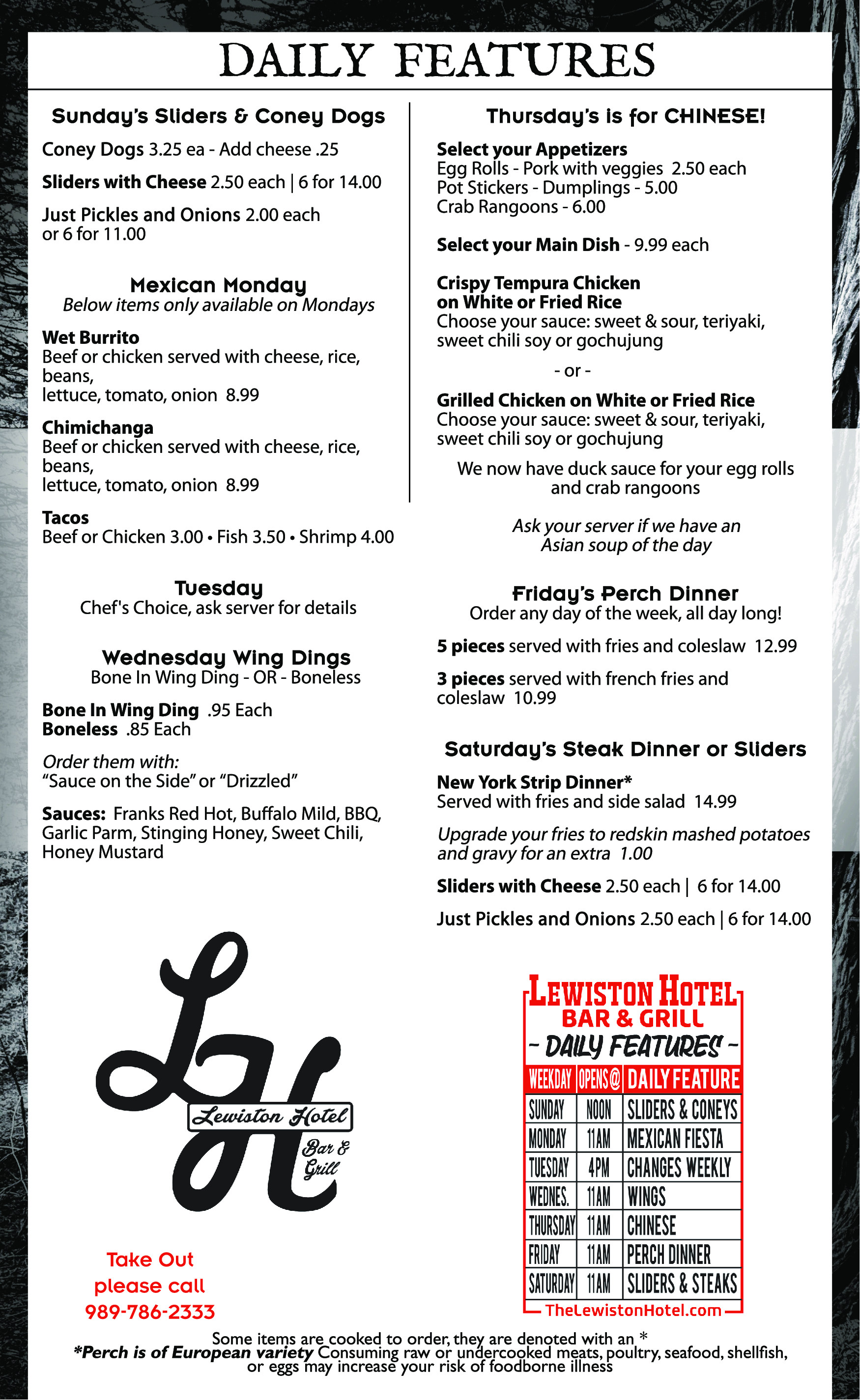 Main Menu | Lewiston, MI | 989-786-2333