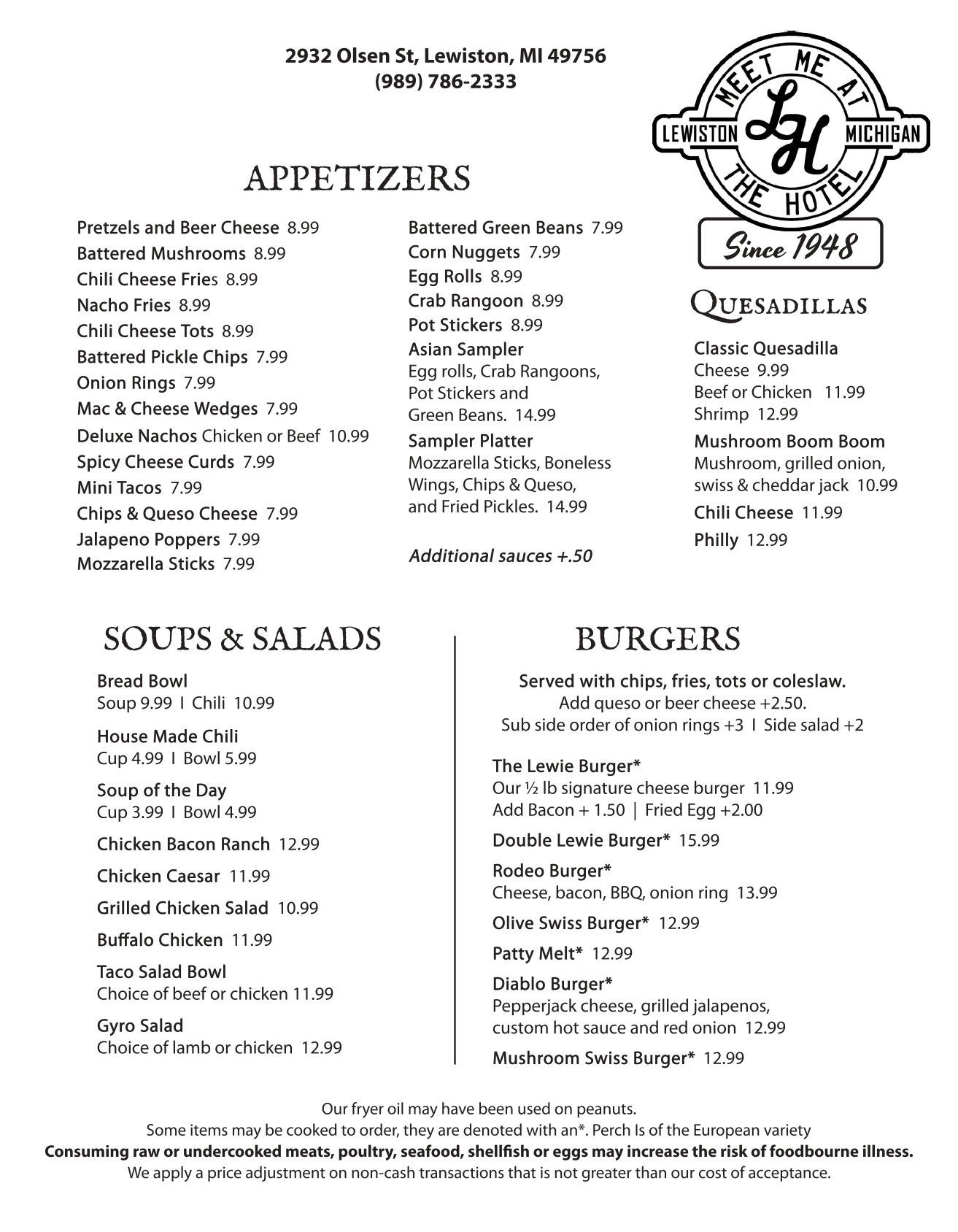 Main Menu | Lewiston, MI | 989-786-2333