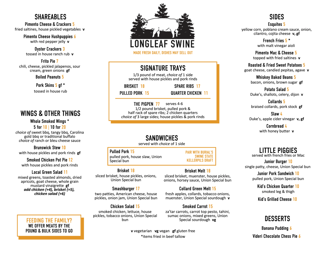 Menu | Longleaf Swine | Raleigh