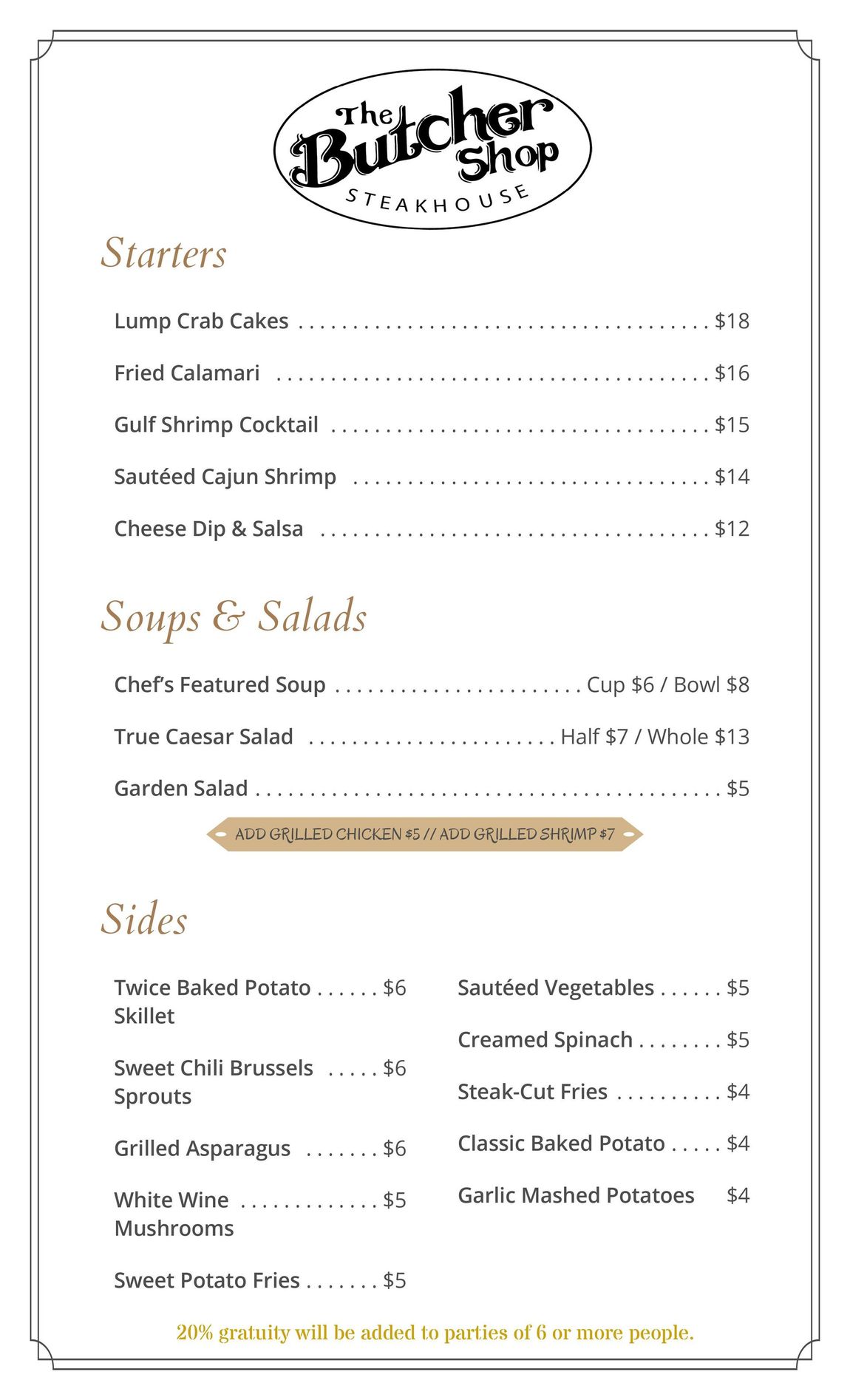 The Butcher Shop | Menu | Little Rock, Arkansas