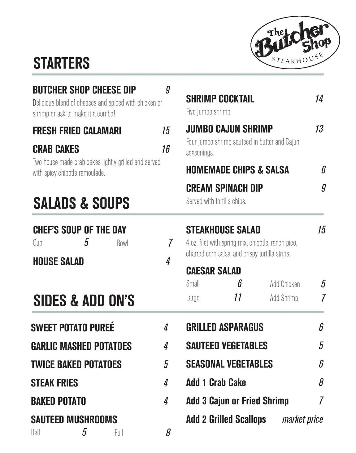 The Butcher Shop | Menu | Little Rock, Arkansas