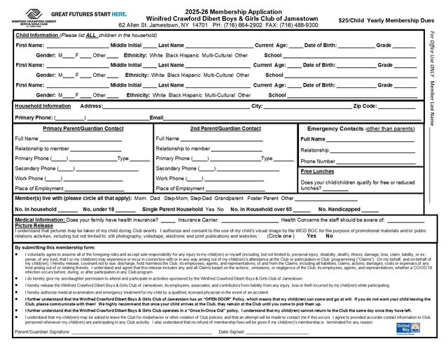 Youth Club Registration Form