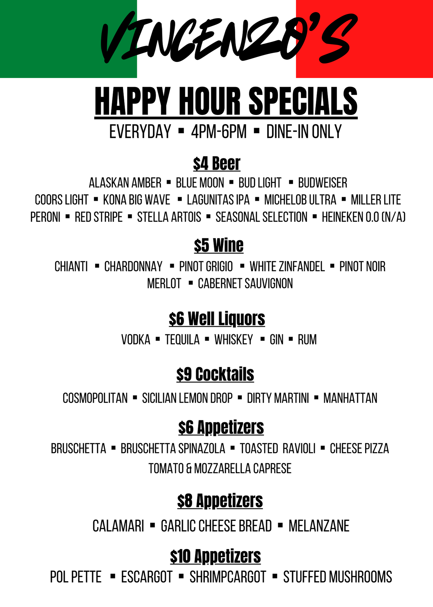 Menu | Vincenzo's | Italian Ristorante in Nebraska