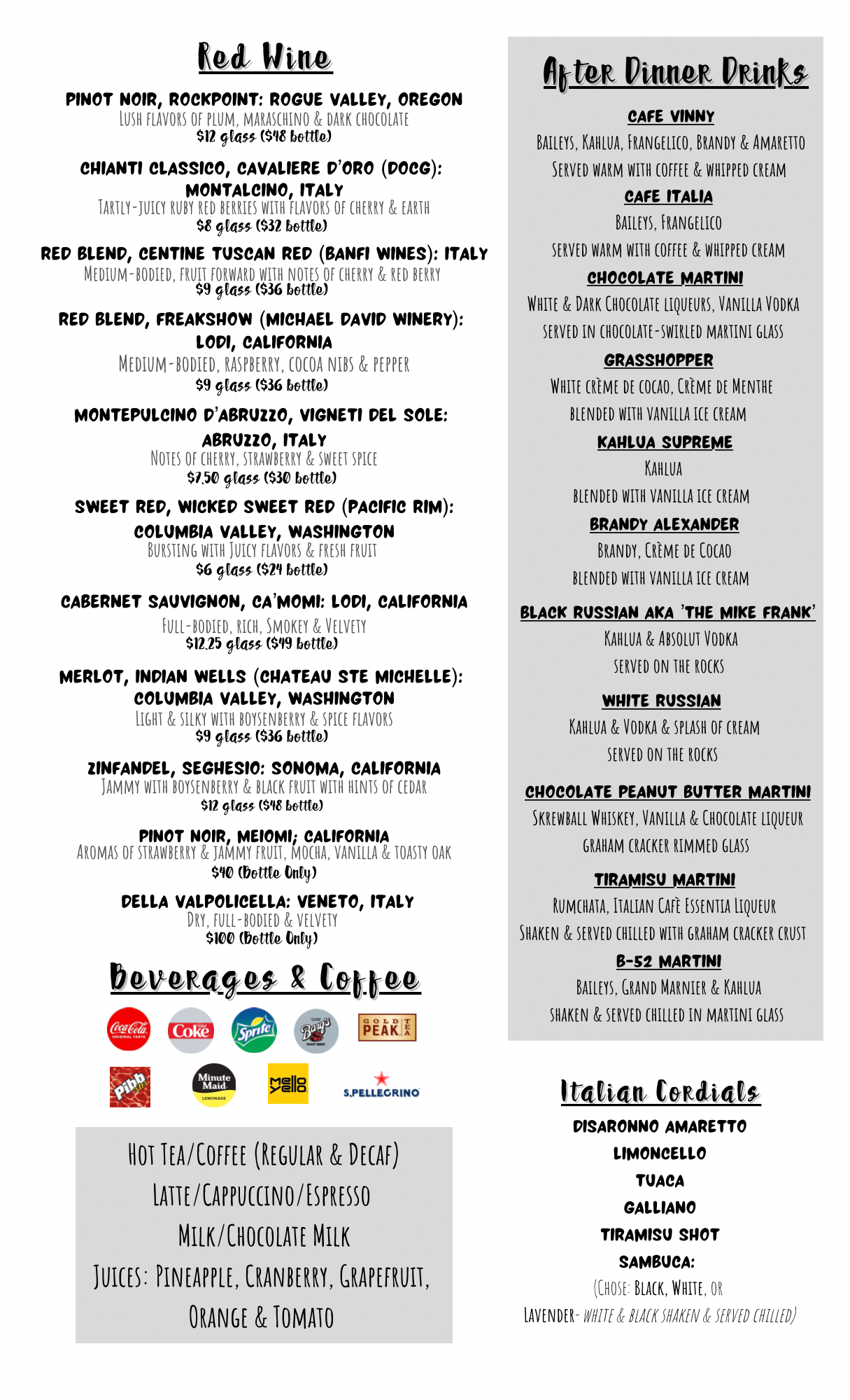 Menu | Vincenzo's | Italian Ristorante in Nebraska