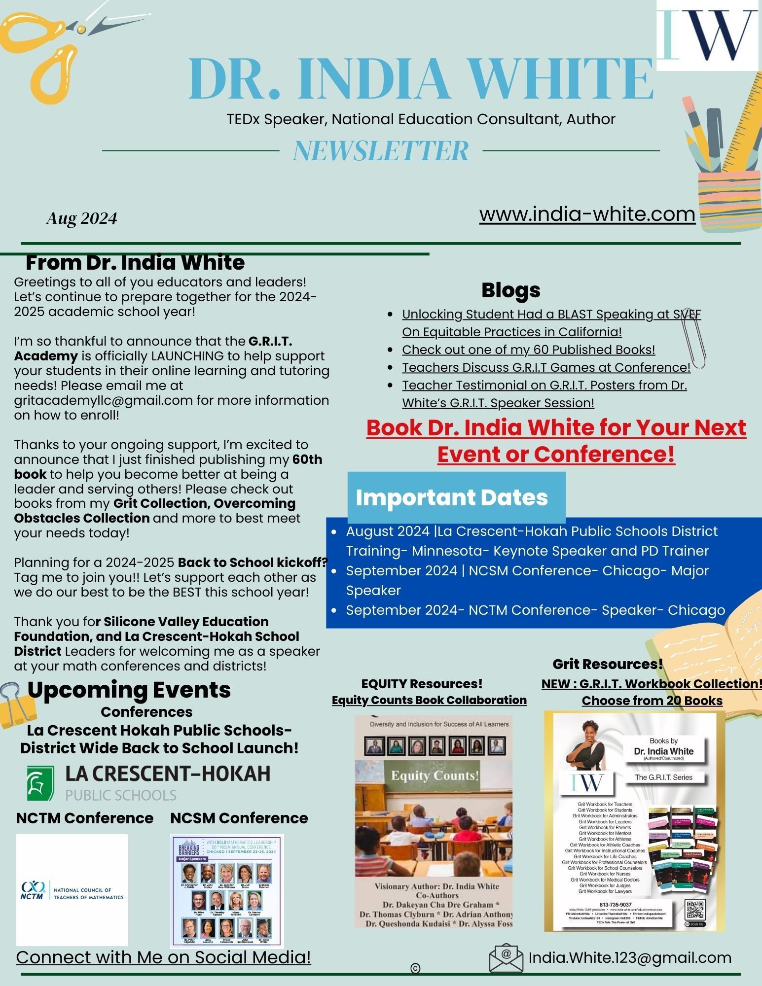 NEW August Newsletter! Back to School and Speaking Events!