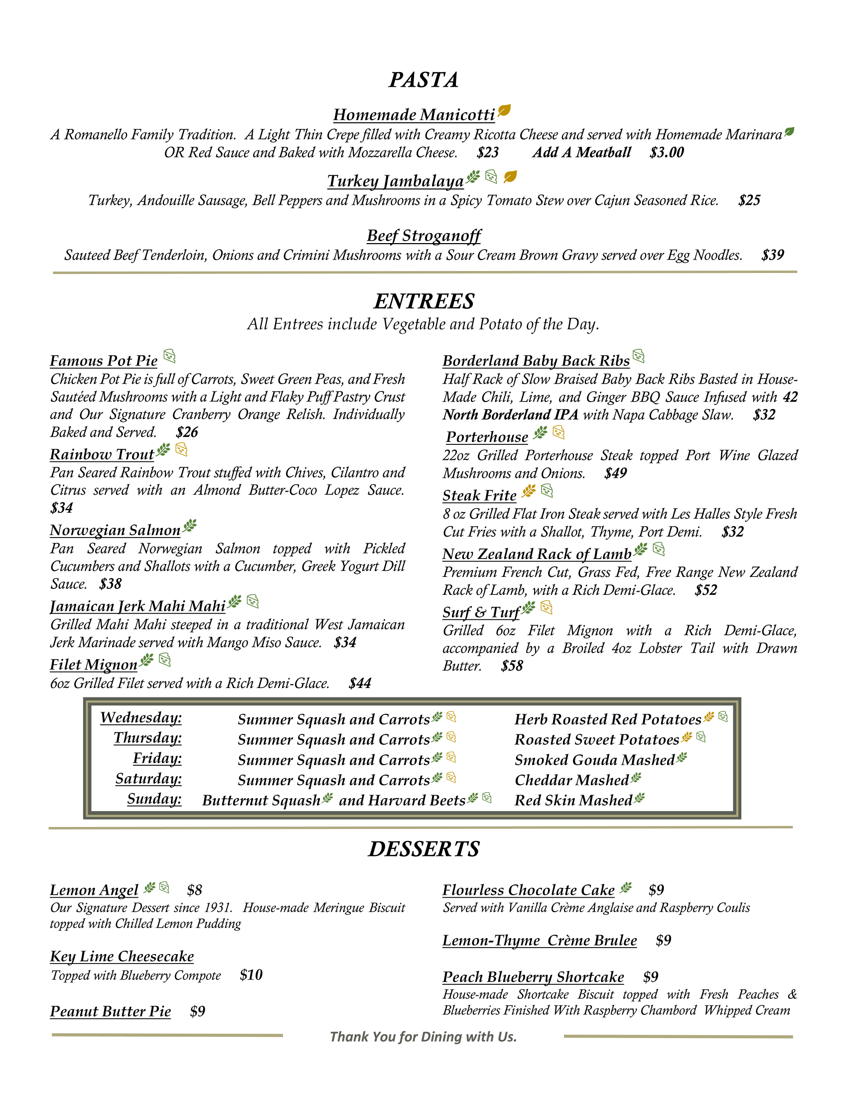 Our Menu | Old Orchard Inn | East Aurora, Alden, Buffalo & Hamburg, NY