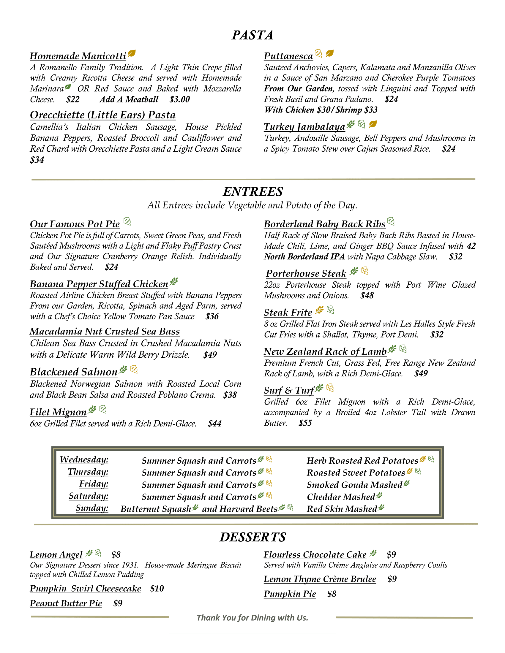 Our Menu | Old Orchard Inn | East Aurora, Alden, Buffalo & Hamburg, NY