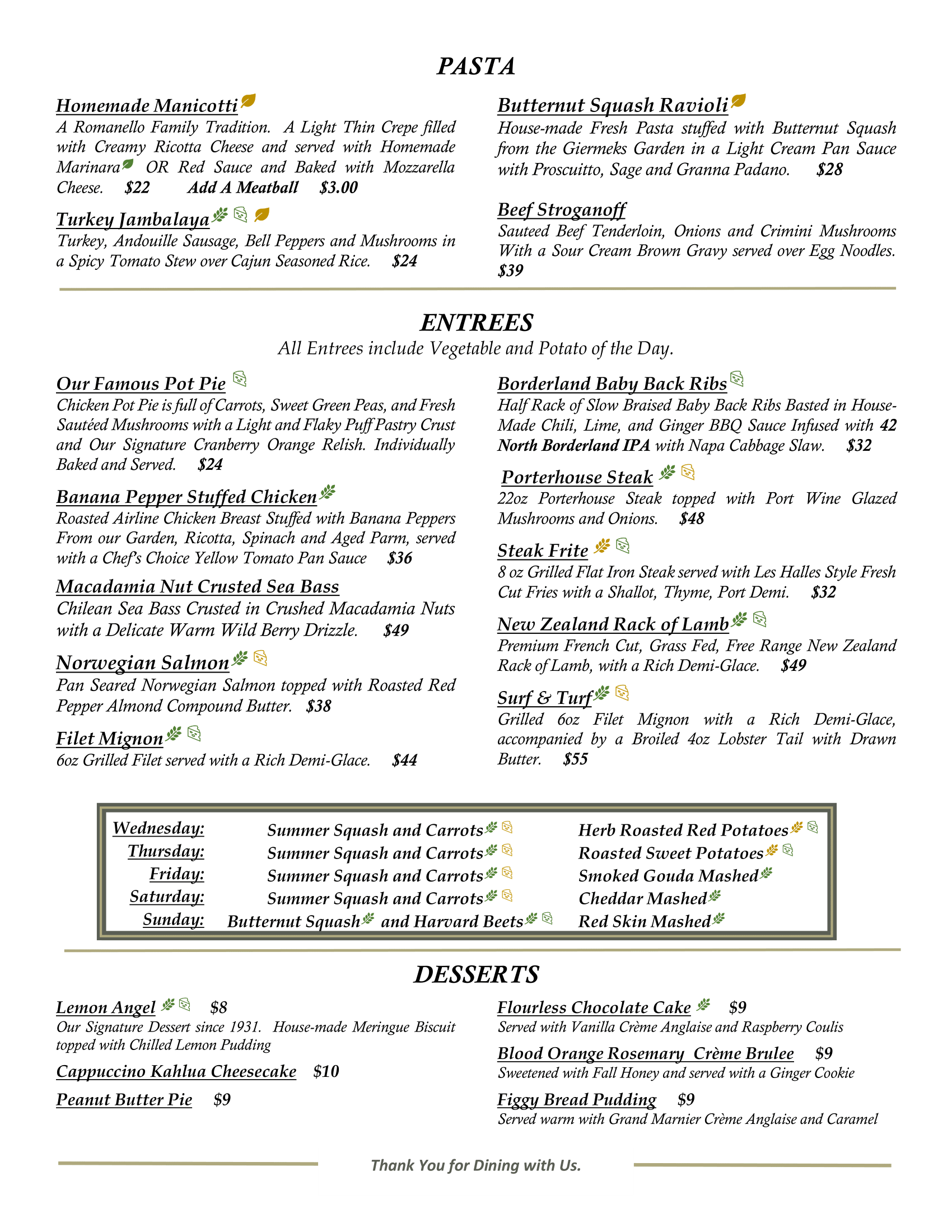 Our Menu | Old Orchard Inn | East Aurora, Alden, Buffalo & Hamburg, NY