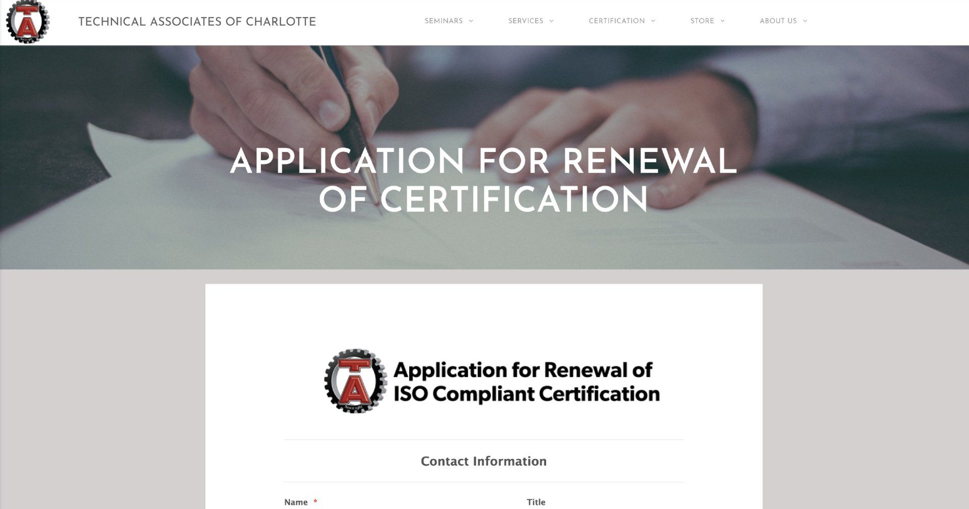 Application for Renewal of ISO Compliant Certification