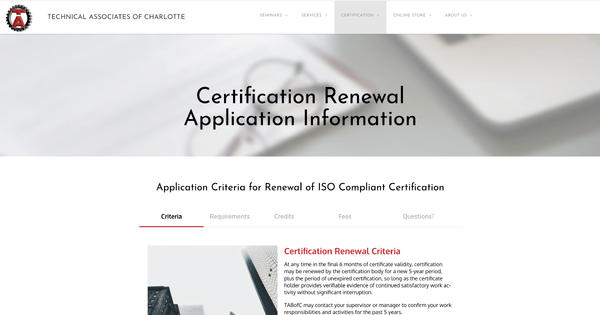 Criteria for Renewal of ISO Compliant Certification