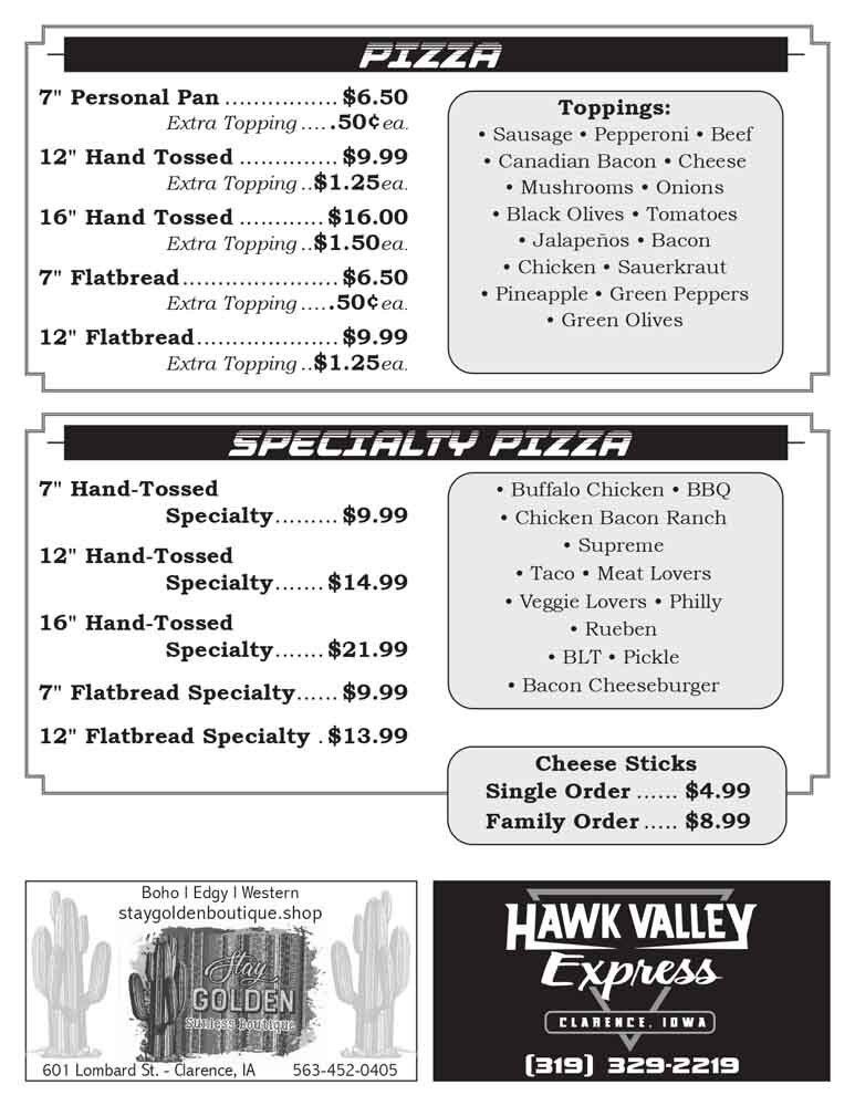 Menu | Victory Lane Bar & Grill