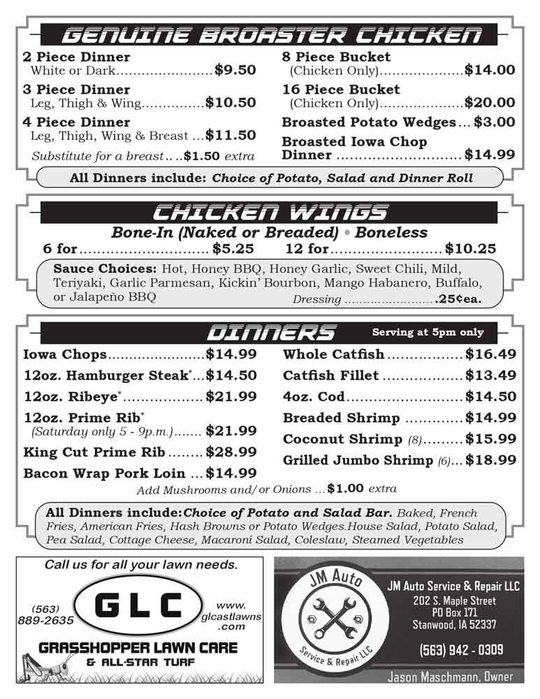 Menu | Victory Lane Bar & Grill