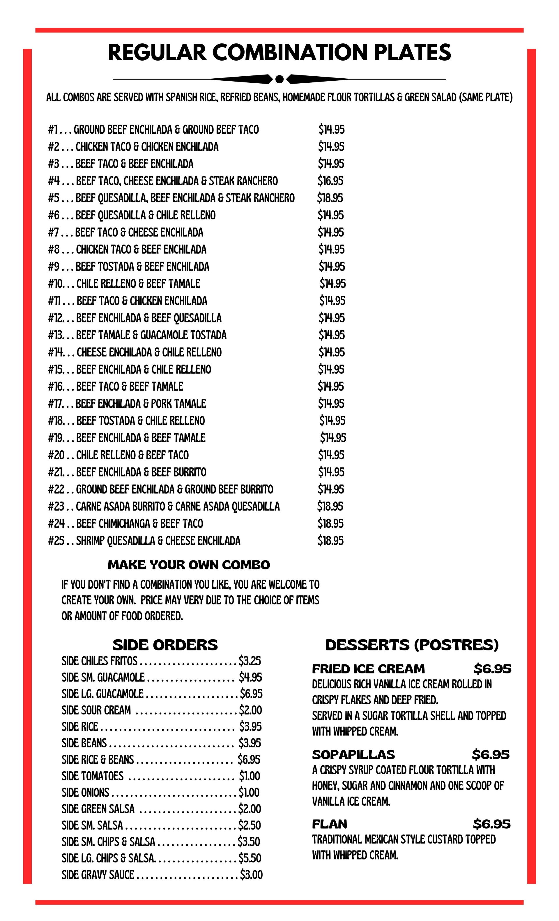 Menu | Gilbertos Mexican Restaurant | Roseburg, Oregon