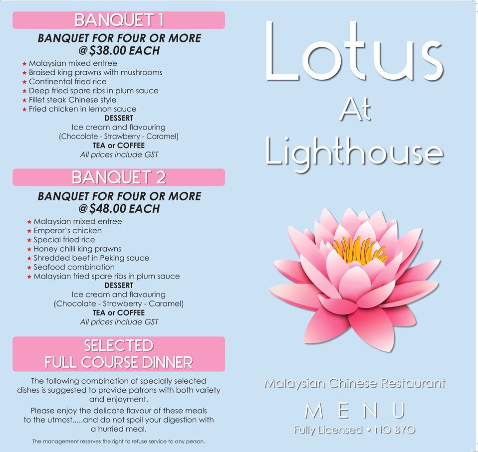 Menu | Lotus at Lighthouse