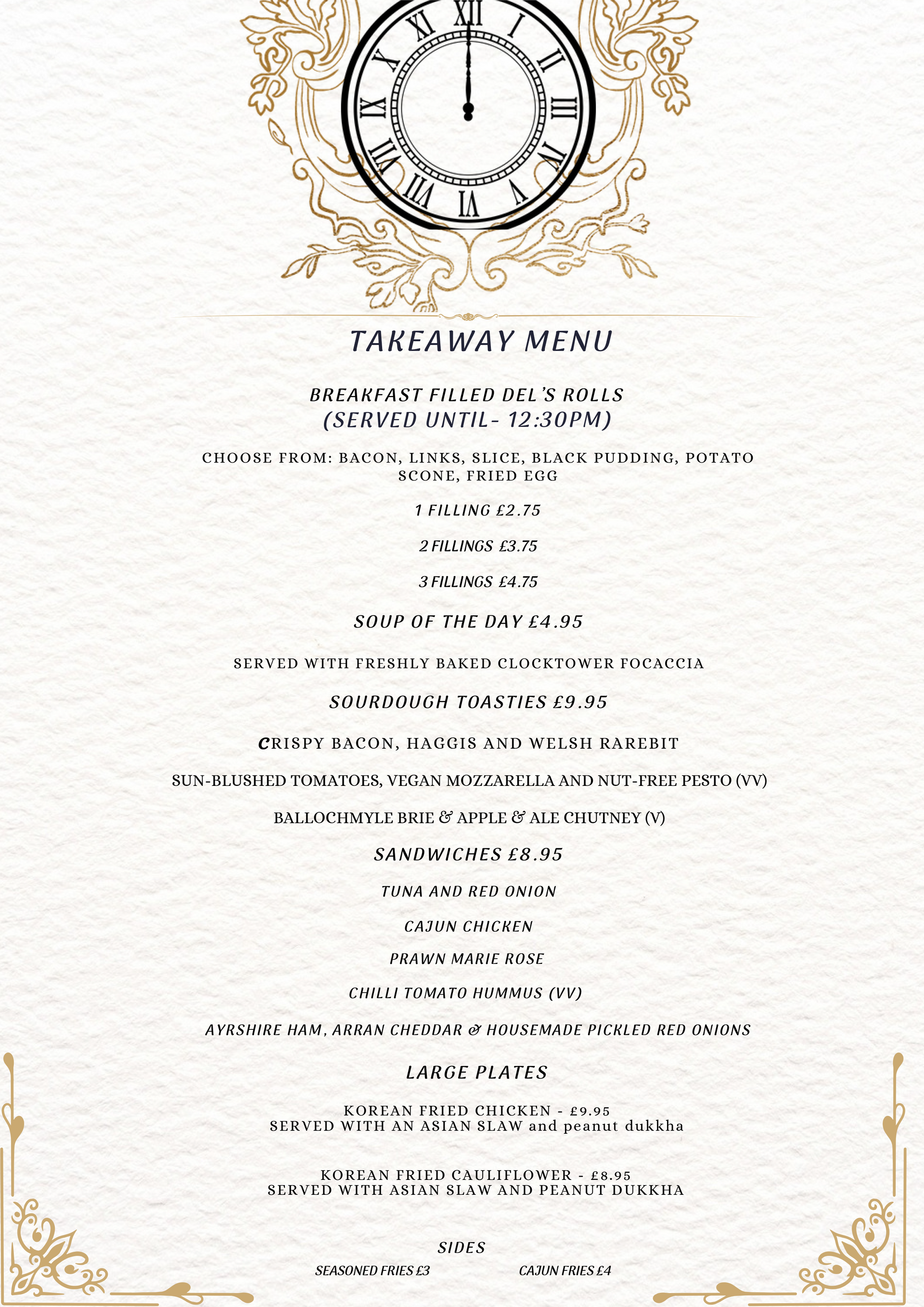 Dinner Menu | Clocktower Cafe Bar
