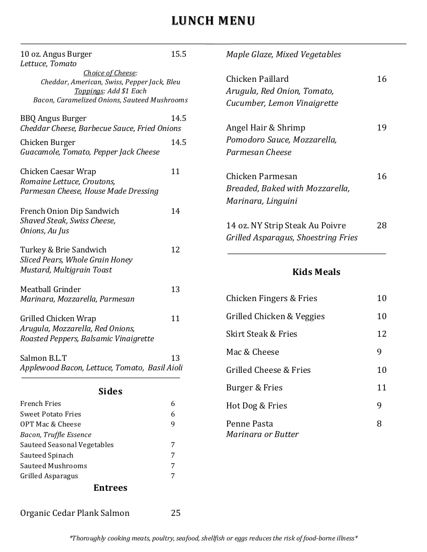 Old Post Tavern Menus | Fairfield CT