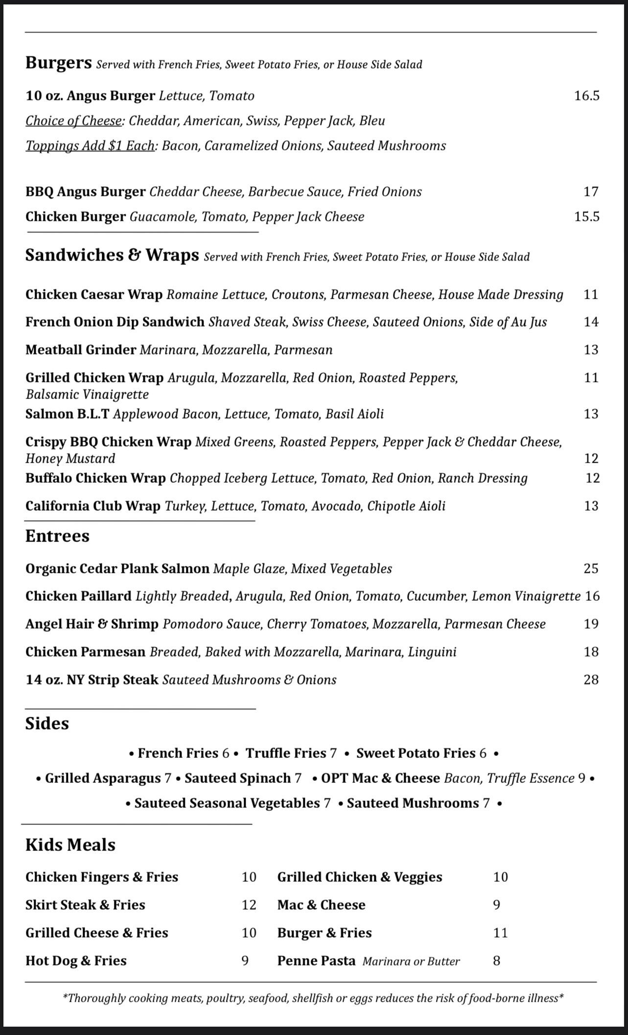 Old Post Tavern Menus | Fairfield CT