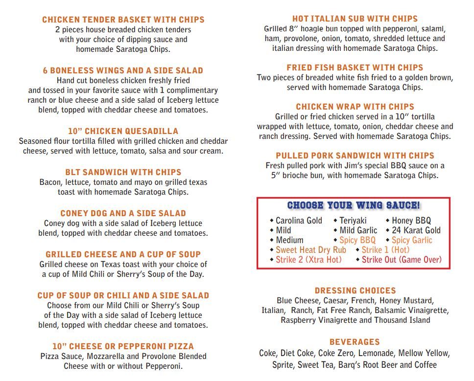 Lunch Menu | Mason, OH | James’ Third Base Sports Bar and Grill