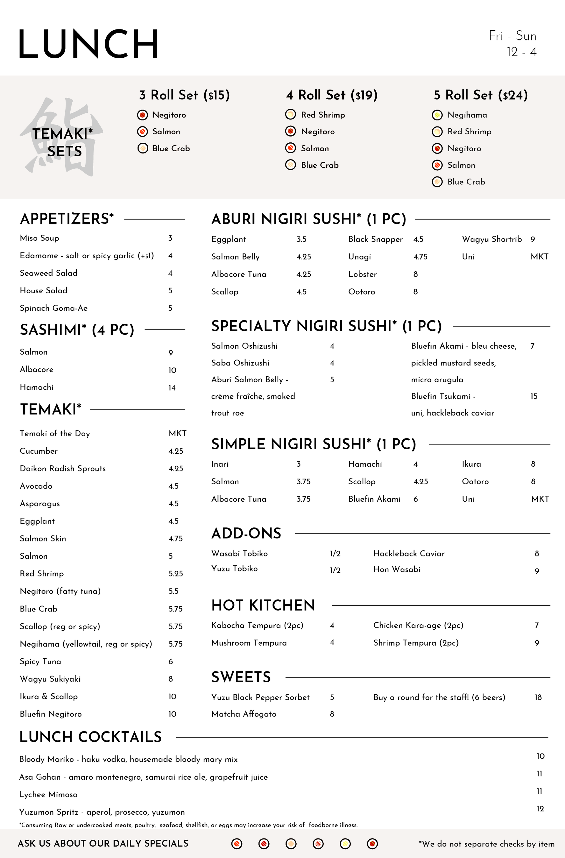 Menus | Temaki Den