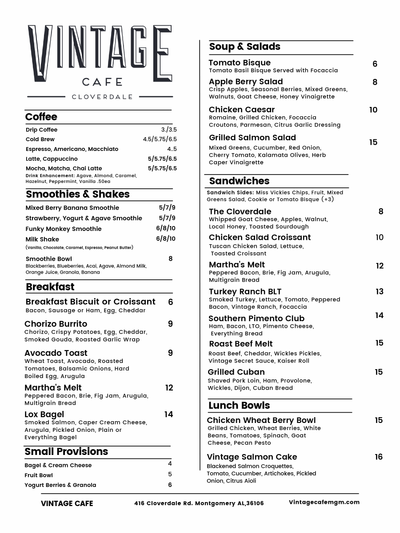 Vintage Menu