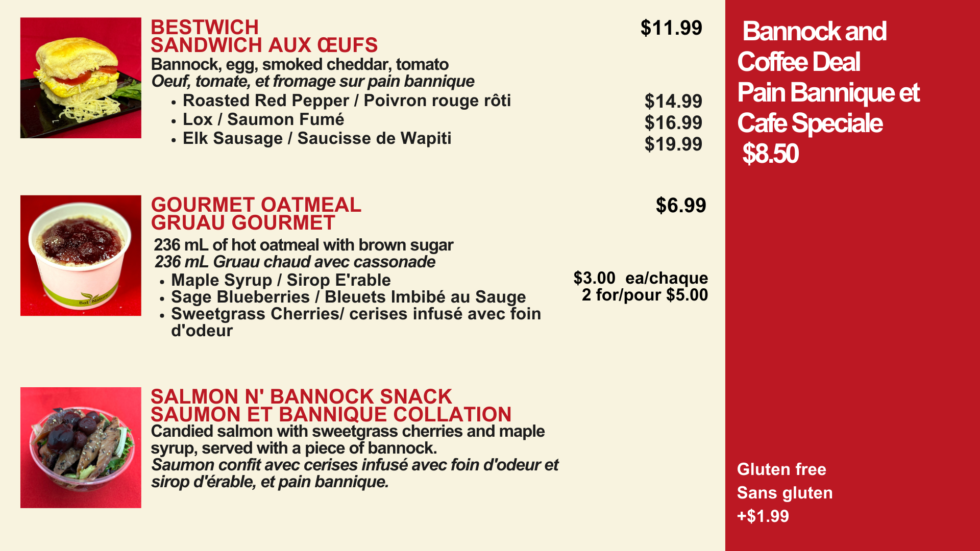 Salmon n' Bannock YVR On The Fly menu