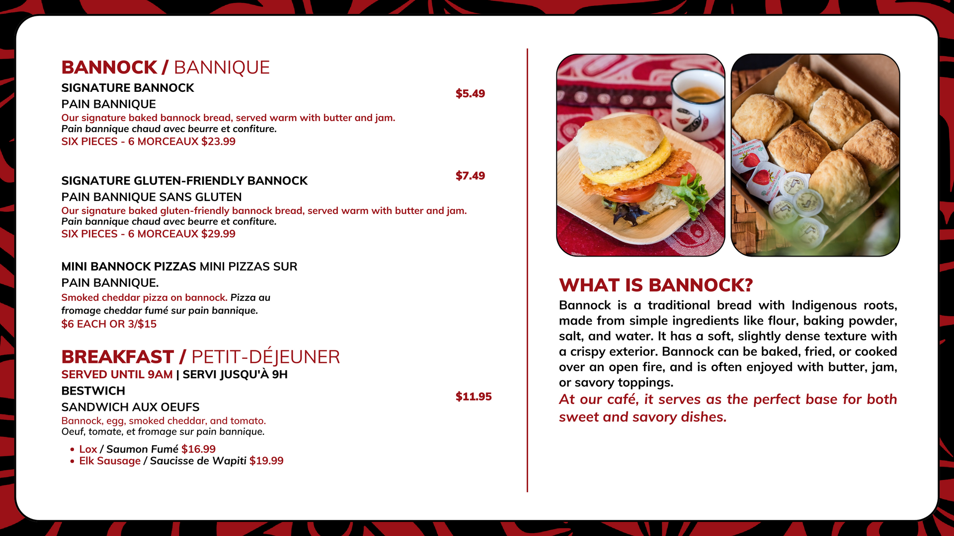 Salmon n' Bannock YVR On The Fly menu
