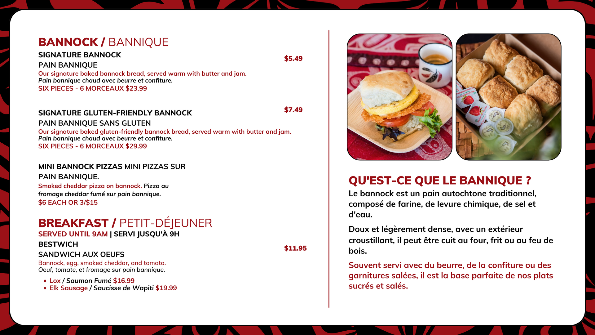 Salmon n' Bannock YVR On The Fly menu