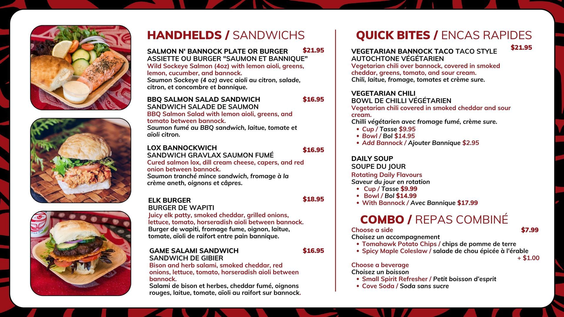 Salmon n' Bannock YVR On The Fly menu