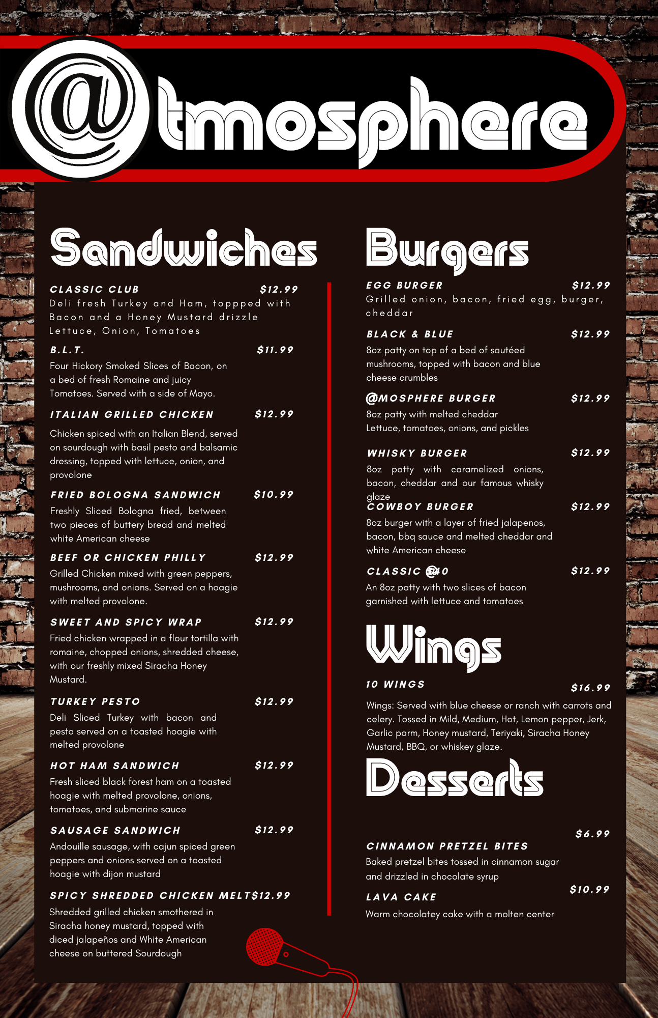 Menu Atmosphere Atlanta