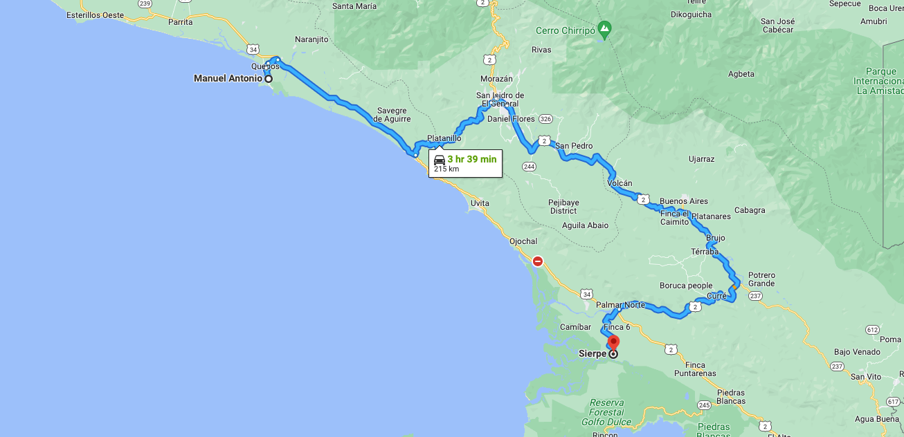 How to get to Sierpe from Manuel Antonio or Quepos