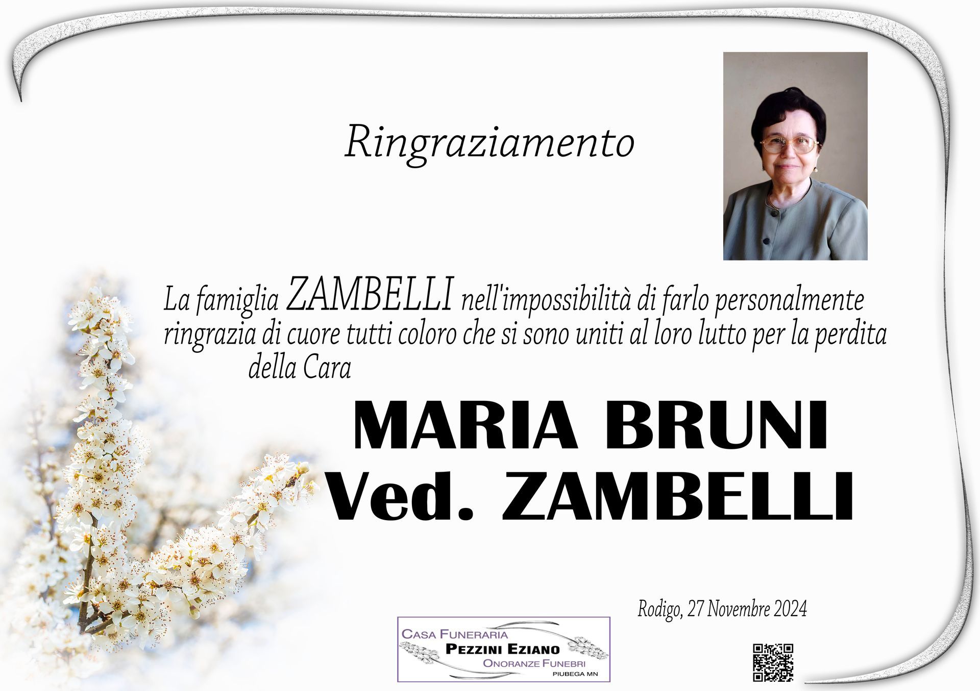 Ringraziamento Maria Bruni Ved. Zambelli