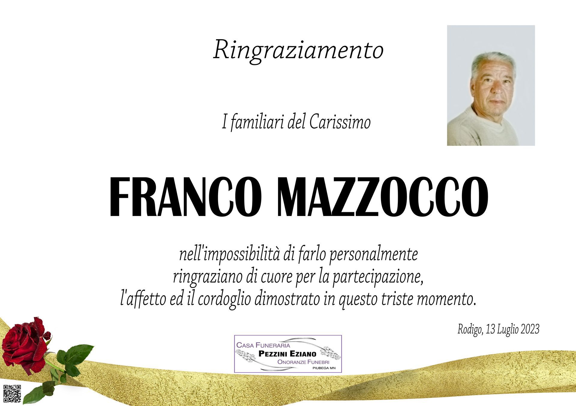 Ringraziamento Franco Mazzocco