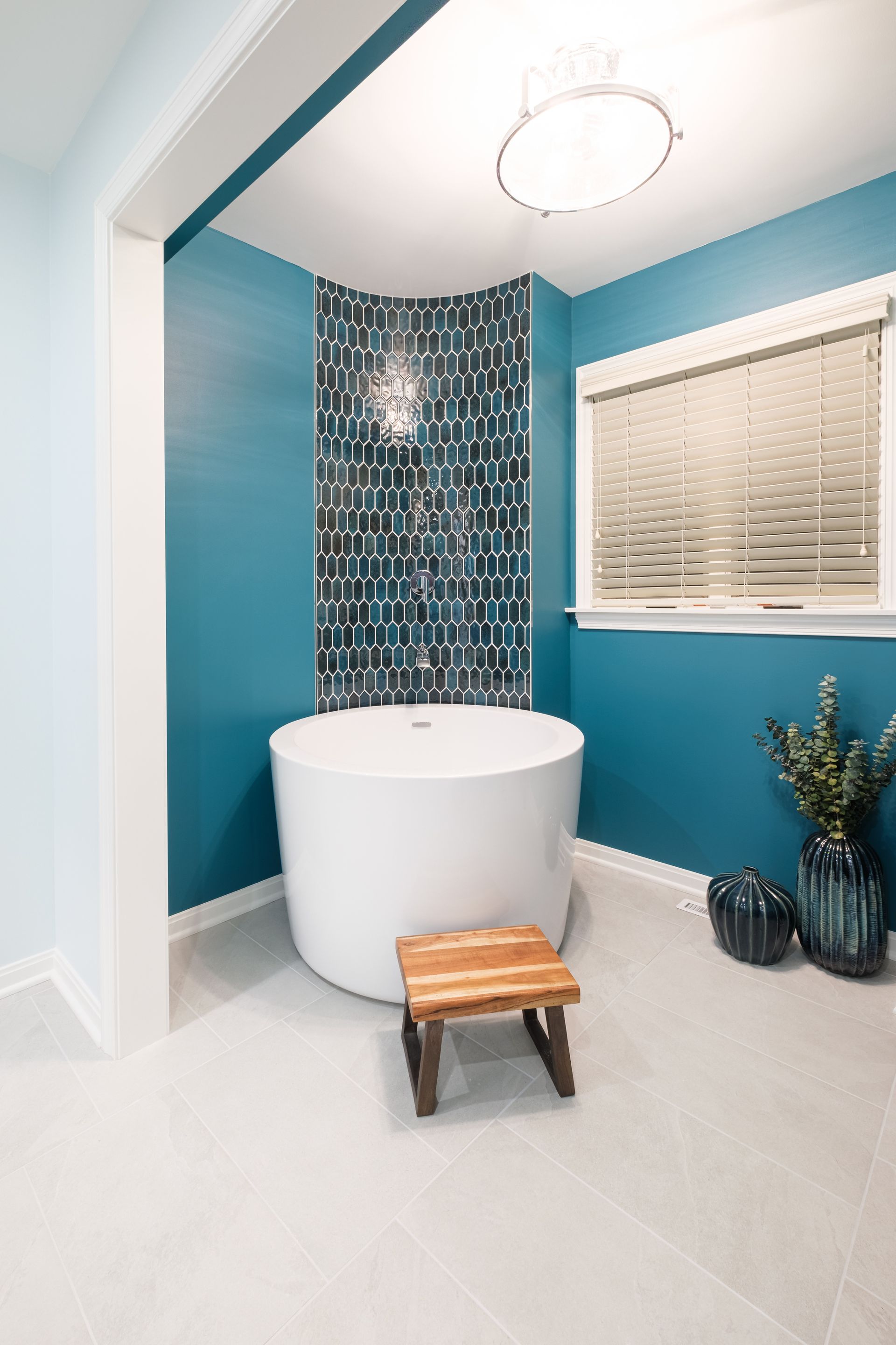 Alluring Teal and Cerulean Blue Bath Remodel in Hudson, OH