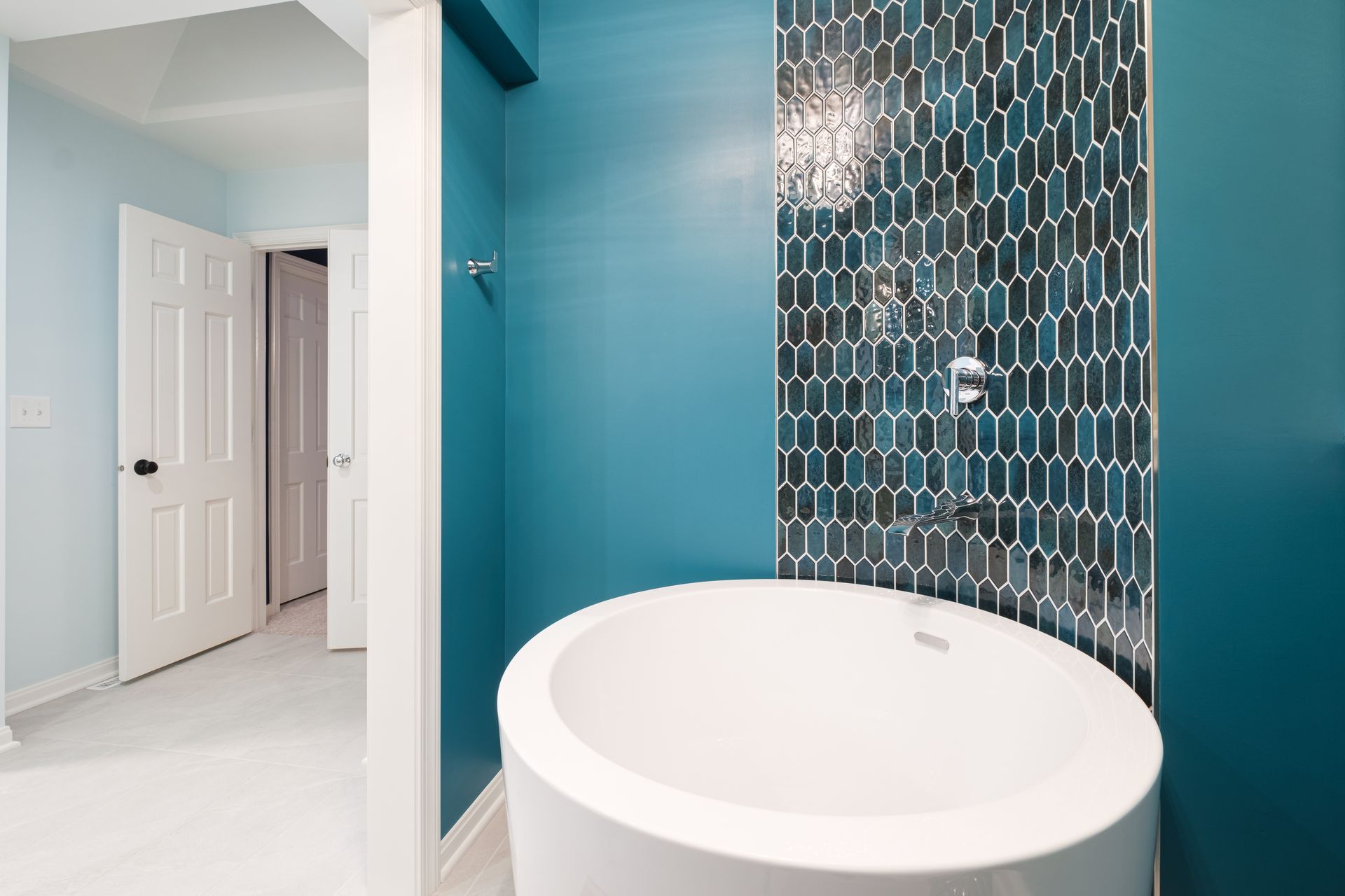 Alluring Teal and Cerulean Blue Bath Remodel in Hudson, OH