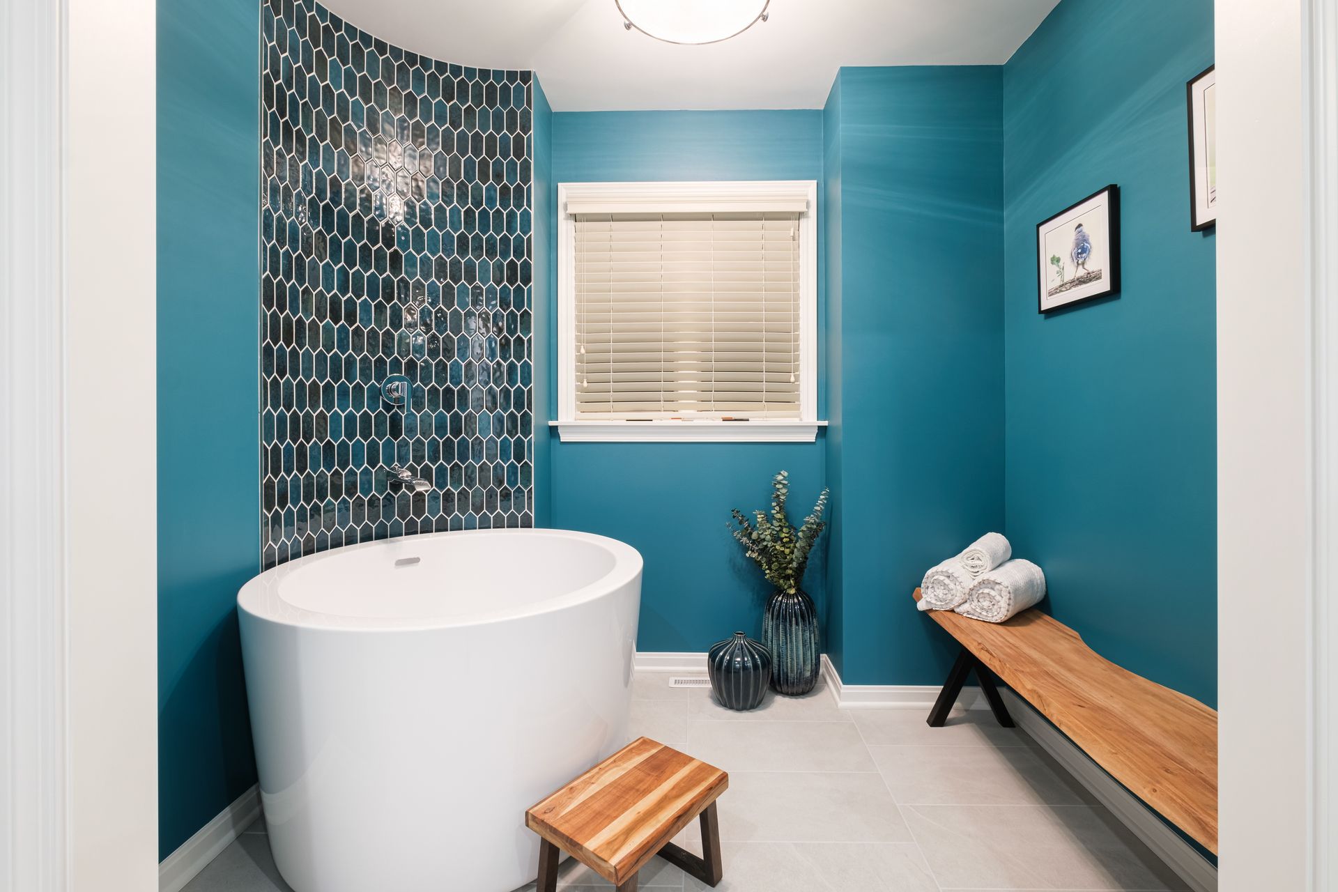 Alluring Teal and Cerulean Blue Bath Remodel in Hudson, OH