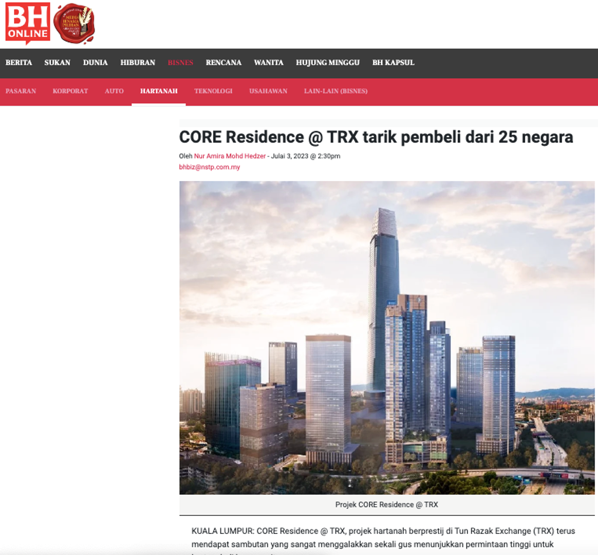 CORE Residence @ TRX tarik pembeli dari 25 negara