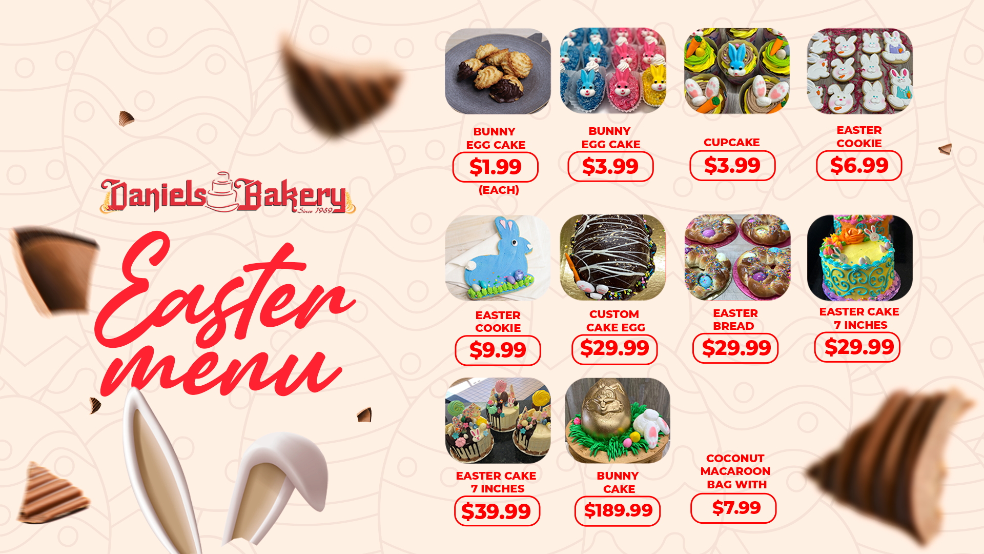 Easter Menu | Daniels Bakery