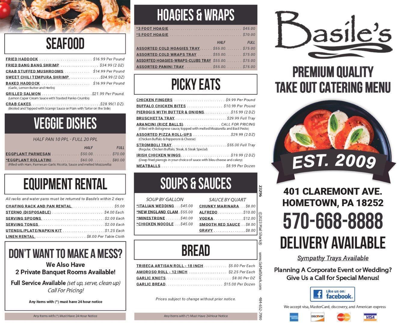 Take Out & Catering Menu - Basile Italian Delight Restaurant