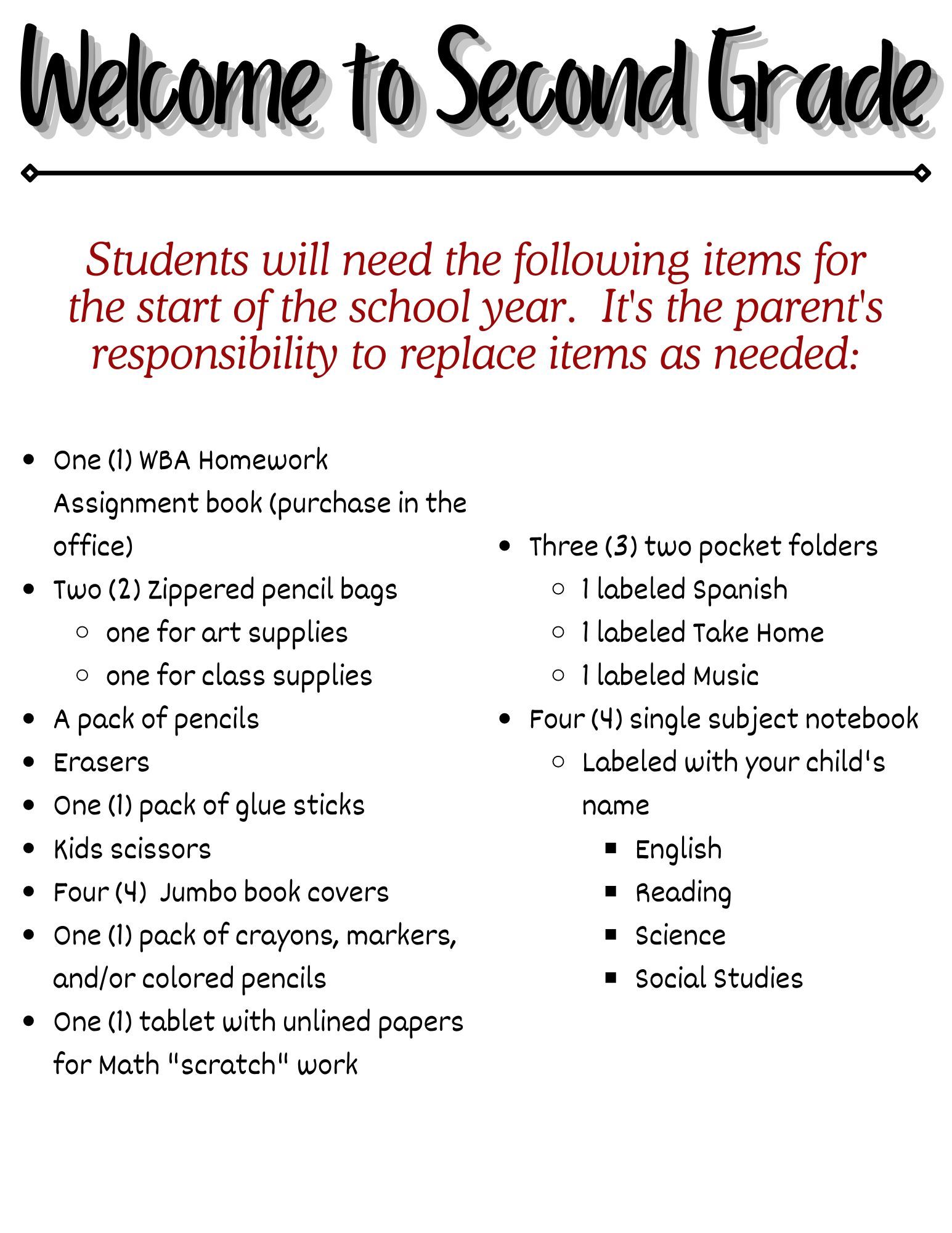 2nd Supplies | WILKES-BARRE ACADEMY | Wilkes-Barre, PA.