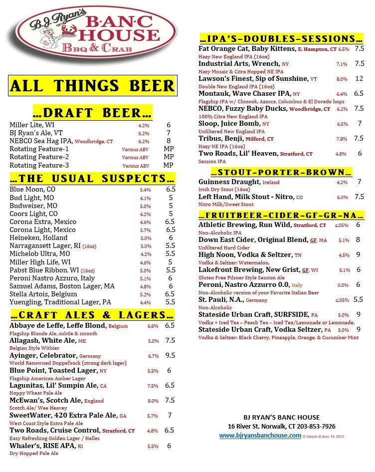 B·AN·C House Menu | Ph. 203-853-7926 | Norwalk, CT