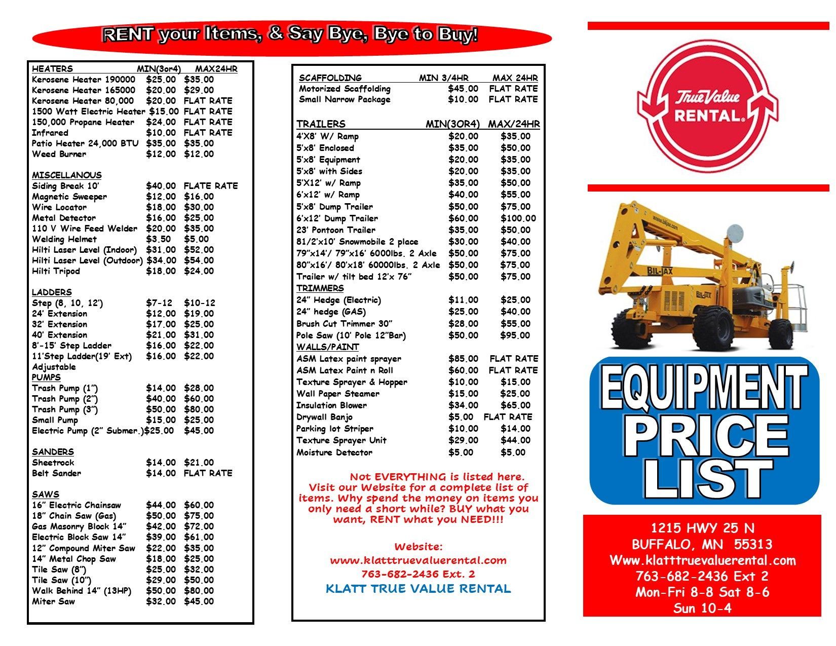 Construction & Homeowners Rentals | Buffalo, MN | Klatt True Value Rental