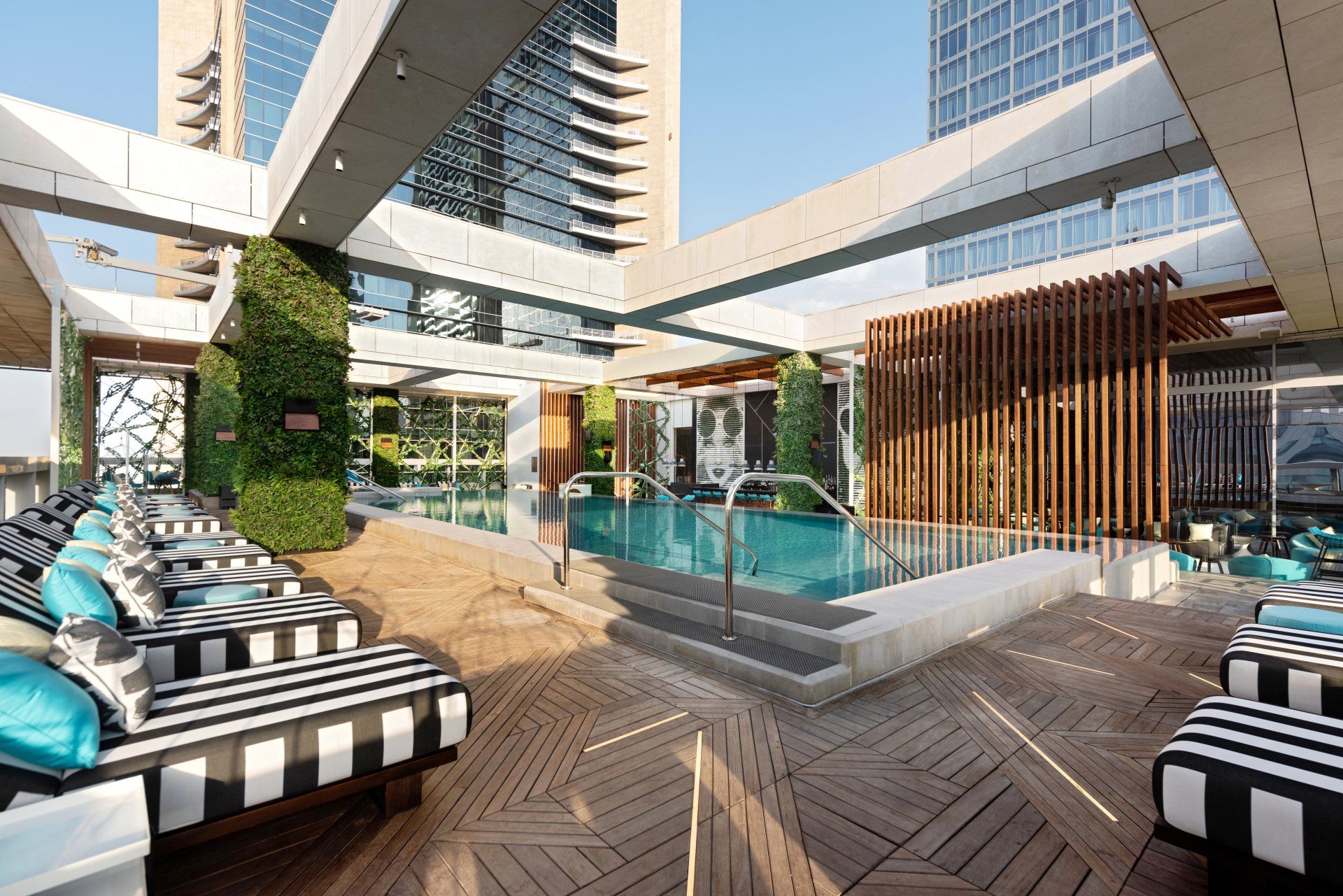 An eye-catching design on the rooftop pool deck
