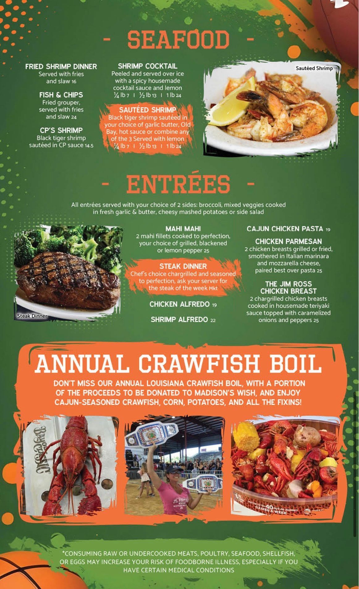 Seafood & Entrees | JT's Sports Bar & Grill